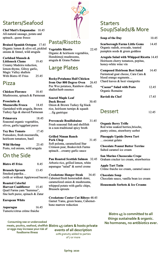 Dinner Menu – Bistro 45