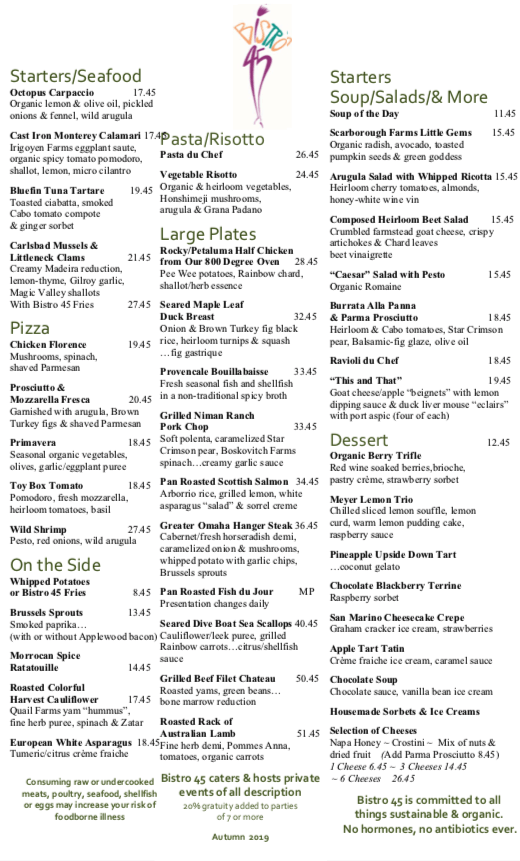 Dinner Menu – Bistro 45