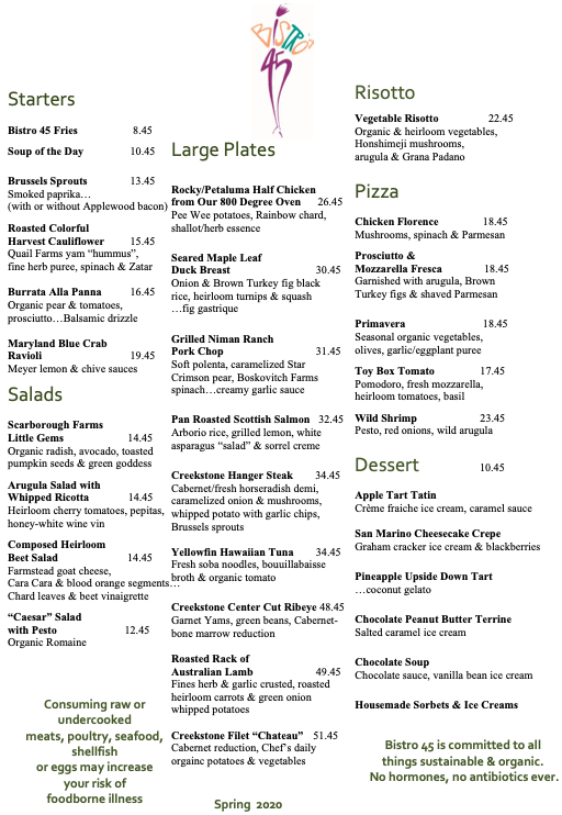 Dinner Menu – Bistro 45