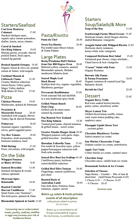 Dine in Dinner Menu – Bistro 45