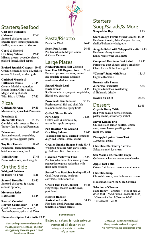 Dine in Dinner Menu – Bistro 45
