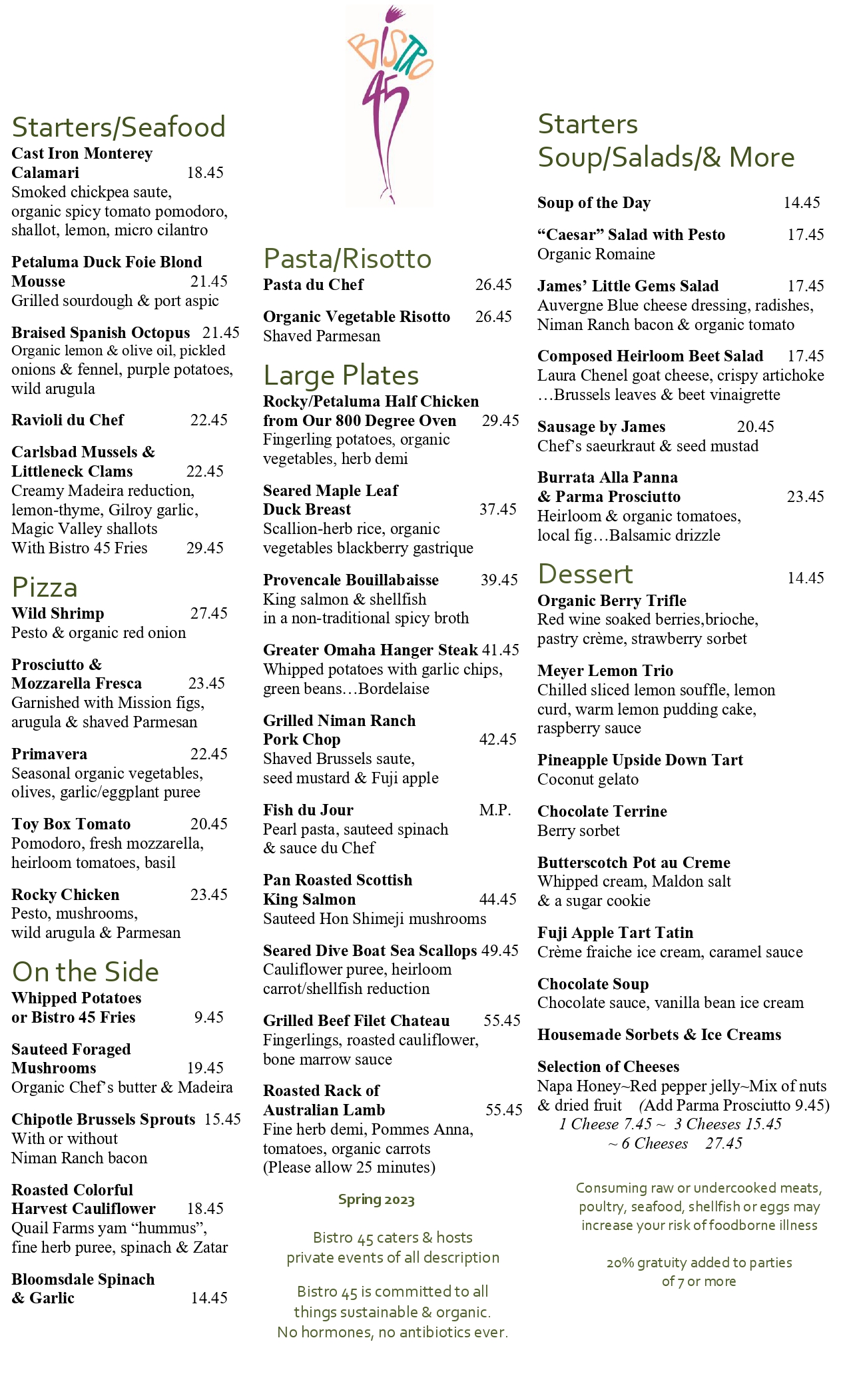 Spring Menu – Bistro 45