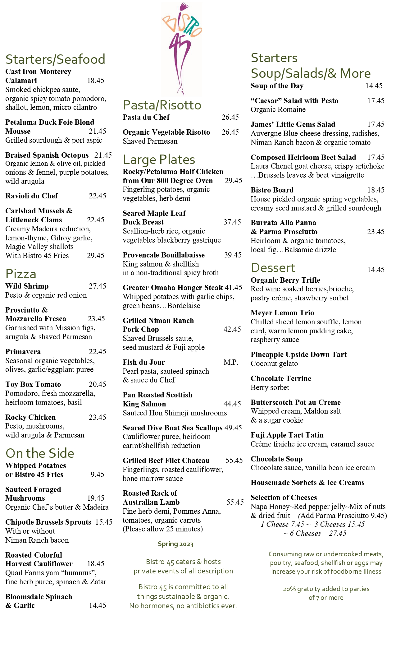 Dinner Menu – Bistro 45