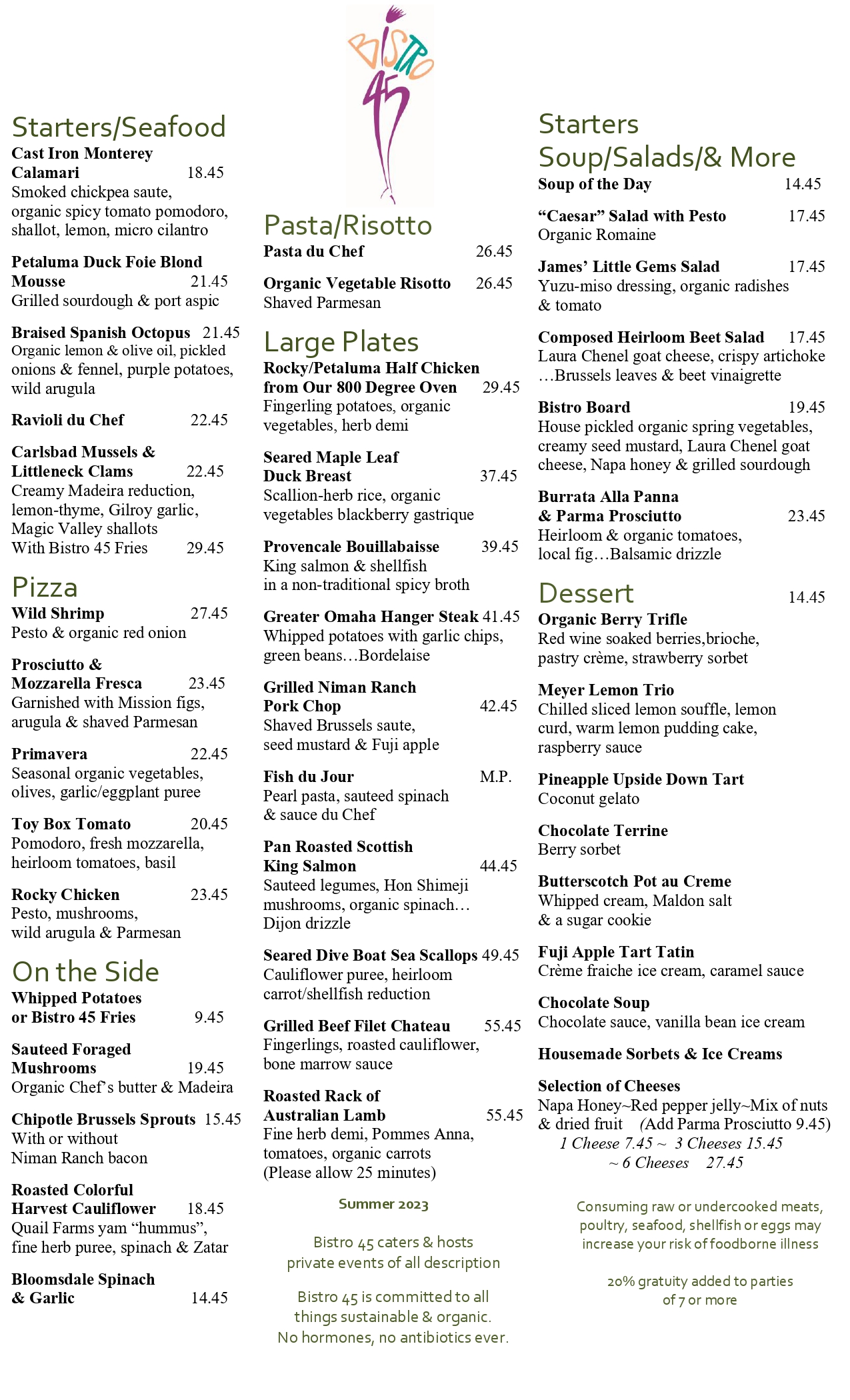 Dinner Menu – Bistro 45