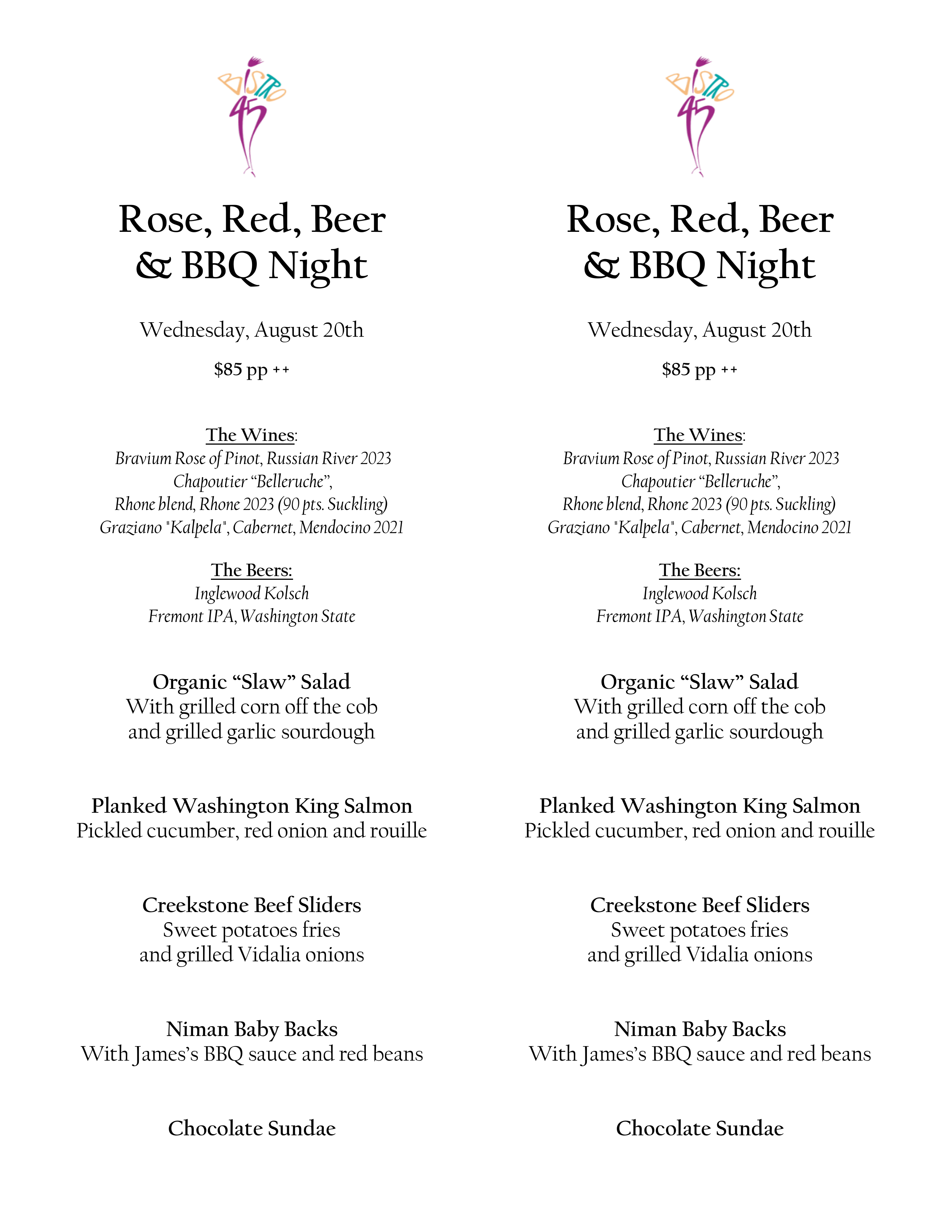 BBQ Menu – Bistro 45